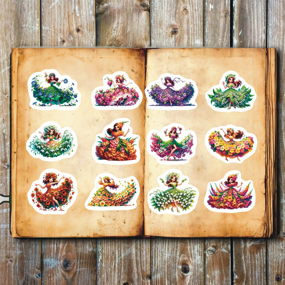 Beautiful Floral Dress Stickers, Set of 24 Stickers, Pretty Woman's ...