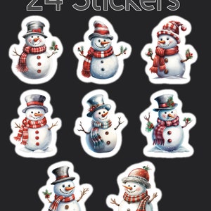 Red & Silver Snowmen Stickers, Set 24 Stickers, Christmas Stickers ...