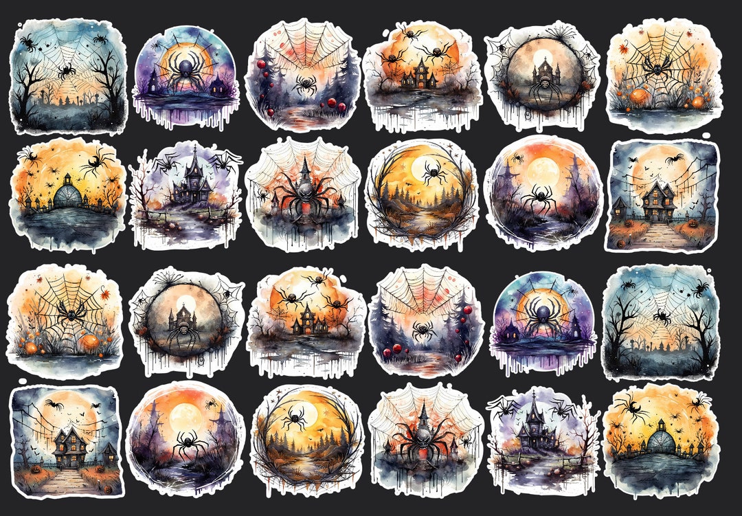 Spider Stickers, Set 24 Stickers, Die Cut Stickers, Haunted Sticker ...