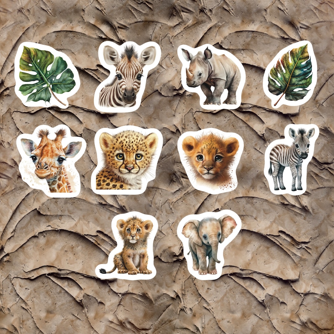 Baby Safari Animal Stickers, Set of 20 Stickers, Safari Stickers ...