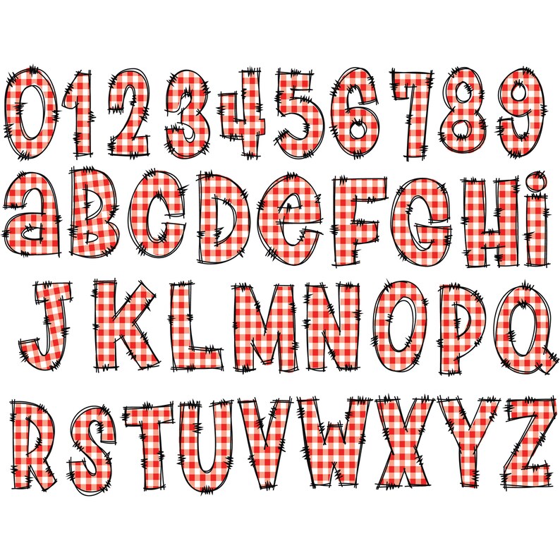 Red Gingham Doodle Font PNG, Plaid Alphabet Clipart (digital Download ...