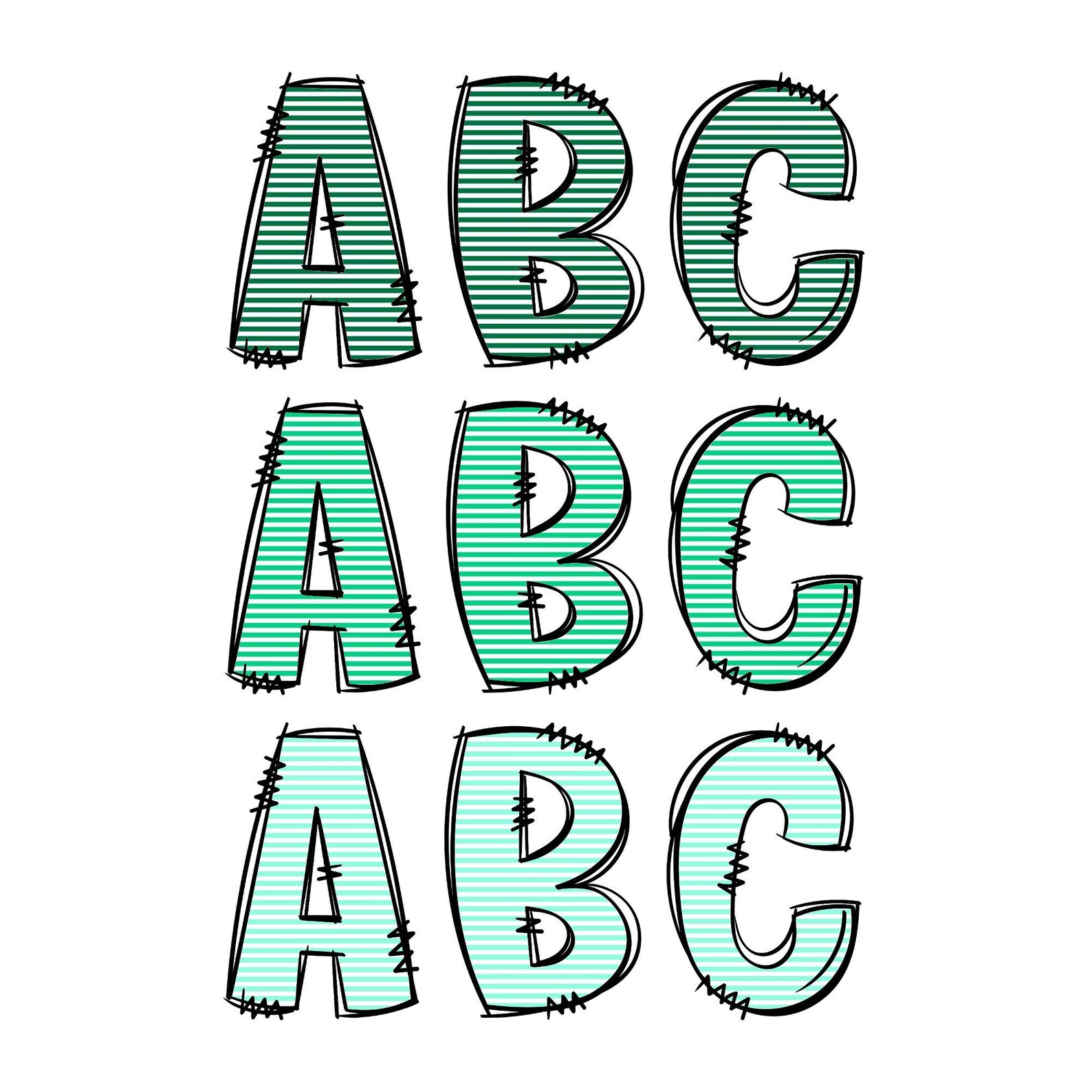 Green Stripe Doodle Letters PNG With Doodle Outline, Clipart Alphabet ...