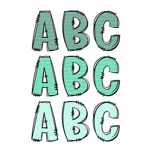 Green Stripe Doodle Letters PNG With Doodle Outline, Clipart Alphabet ...