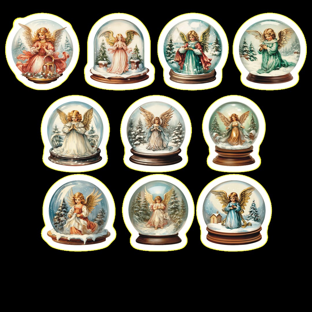 Beautiful Angel Snow Globe Stickers, Set of 20 Stickers, Christmas ...