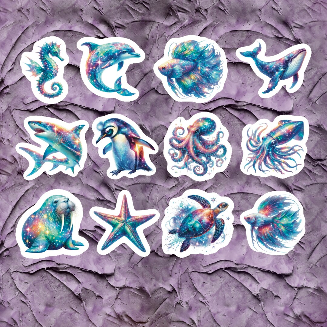 Holographic Sea Animal Stickers, Set of 24 Stickers, Holographic ...