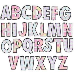 Spring Plaid Doodle Letters PNG With Doodle Outline, Easter Font SVG ...