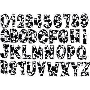 Cow Print Doodle Letters & Number PNG , Farm Sketch Font, Western ...