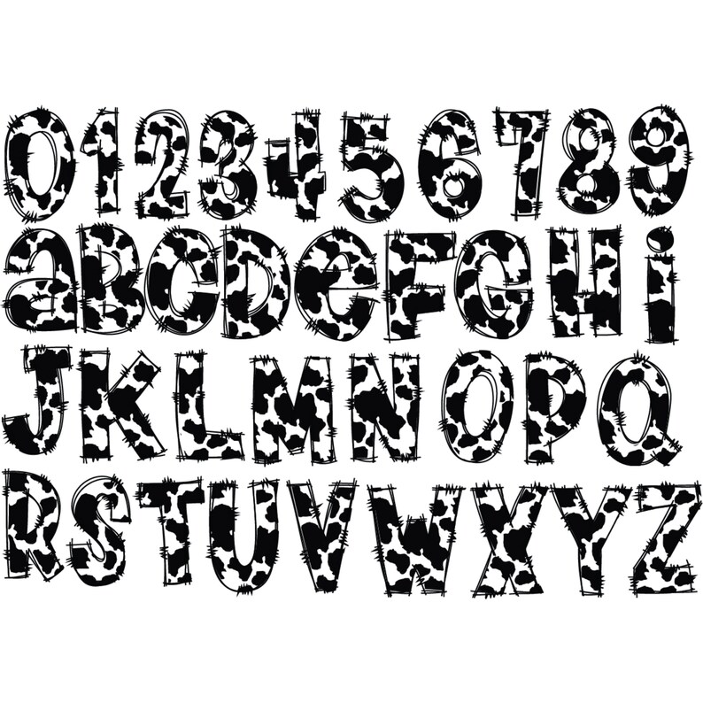 Cow Print Doodle Letters & Number PNG Farm Sketch Font - Etsy