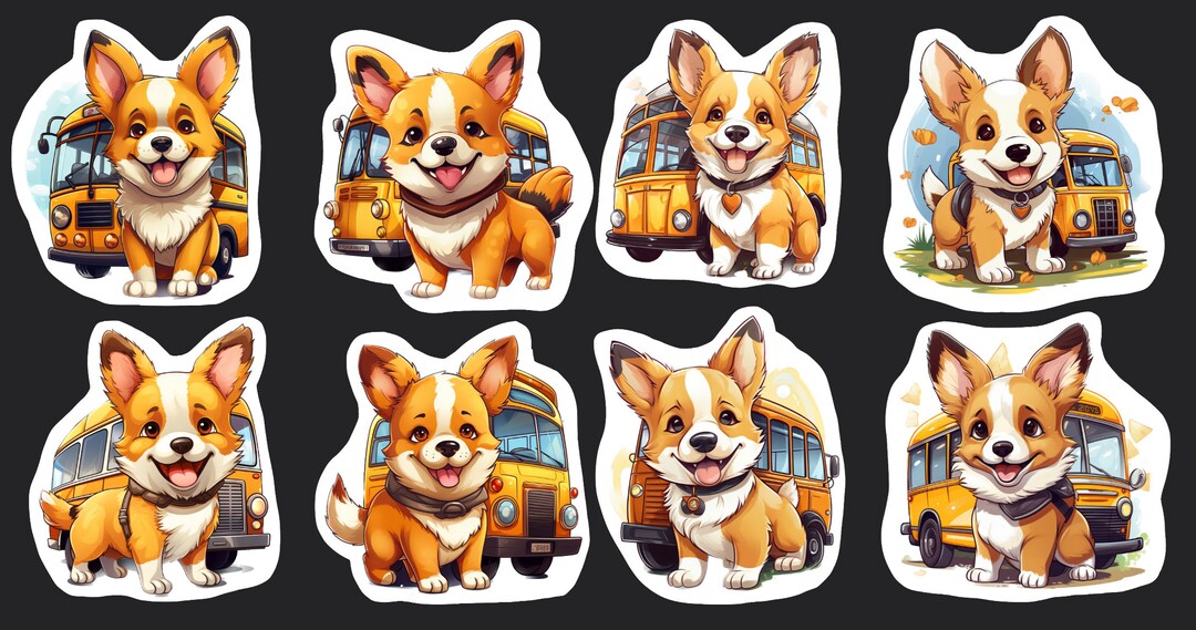 Corgi School Bus Dog Stickers, Set of 24 Stickers, Journal Sticker, Die ...