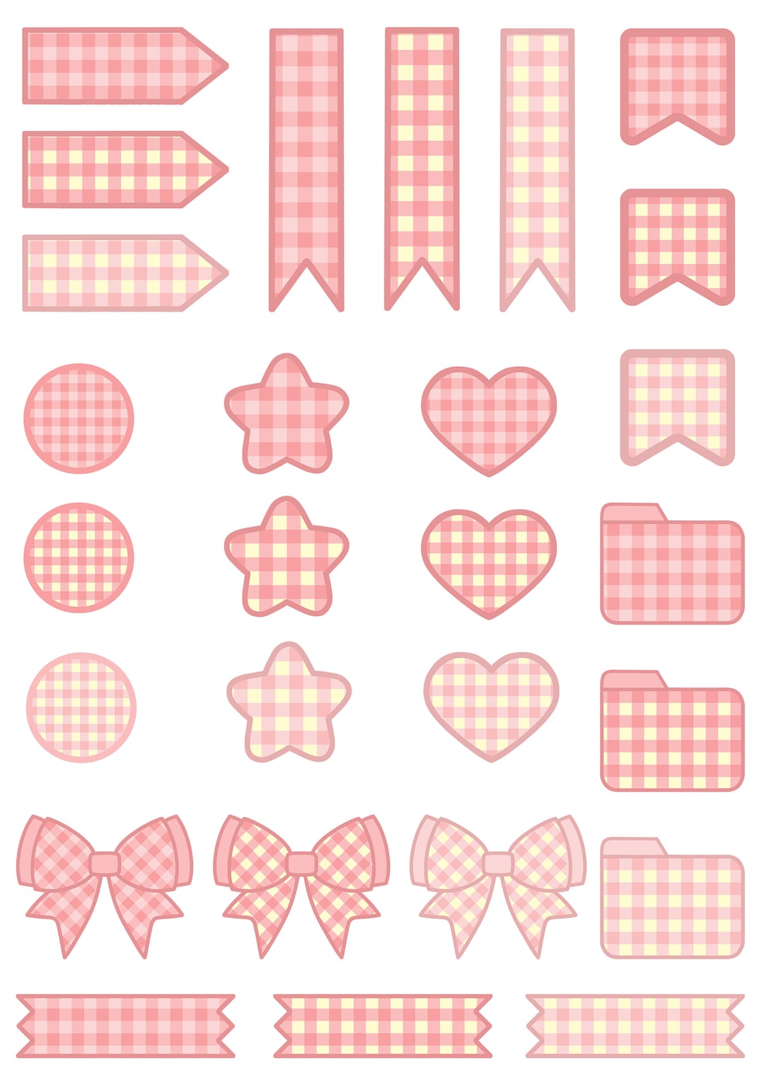 Pink Plaid Planner Set Stickers, Set of 27 Stickers, Sticker, Journal ...