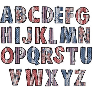 Rustic Flag Doodle Letters PNG With Doodle Outline, USA Font SVG ...