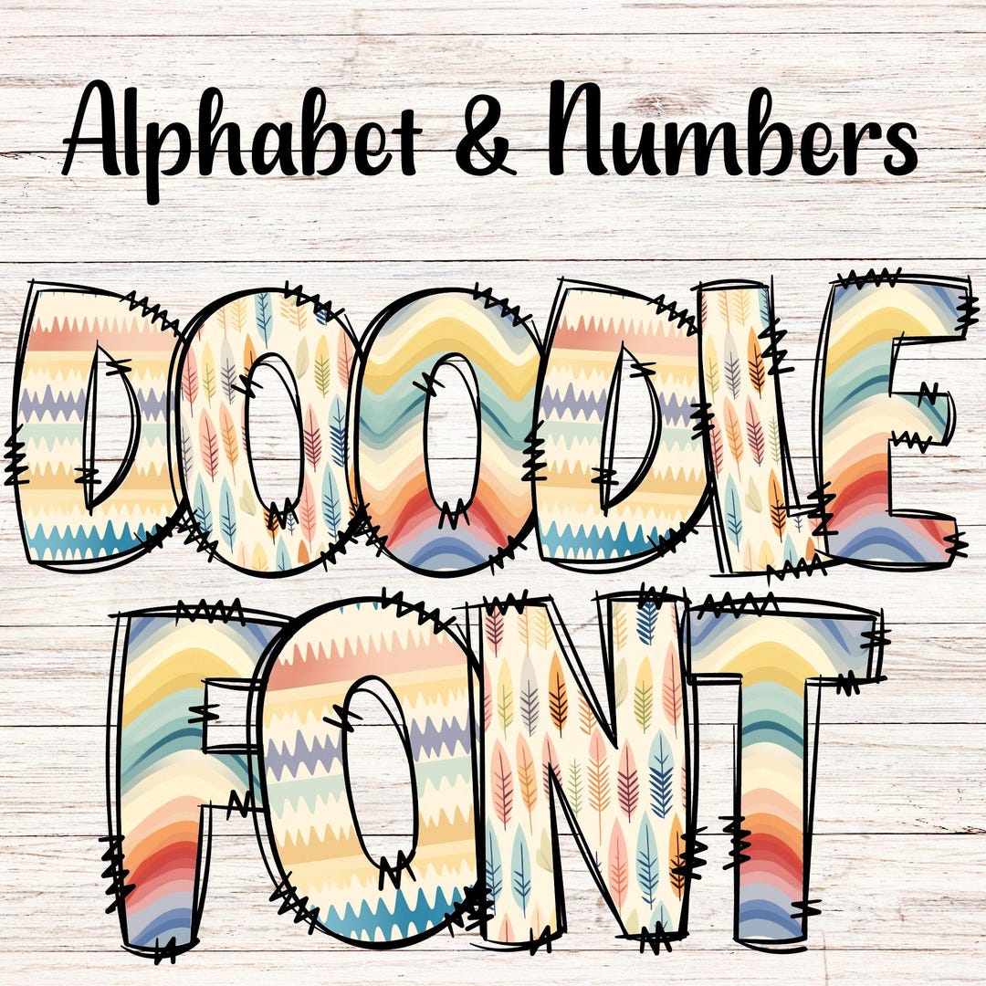 Boho Rainbow Doodle Letters PNG With Doodle Outline, Muted Clipart ...