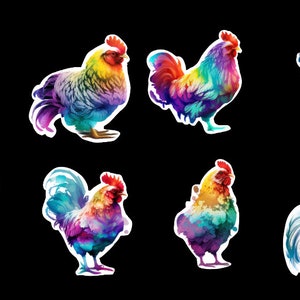 Chicken Rooster Tie Dye, Set of 24 Stickers, Sticker, Die Cut Sticker ...