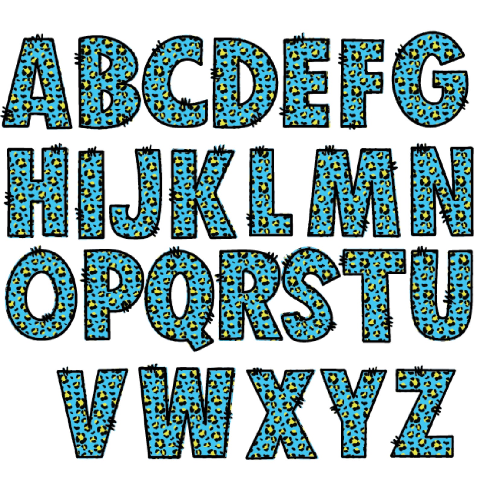 Blue Cheetah Print Font, Doodle Letters Alphabet (SVG, PNG Digital ...
