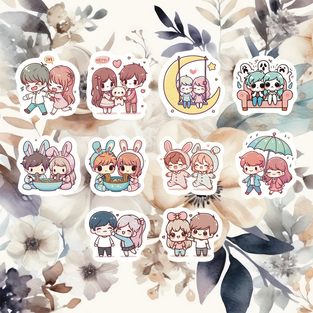Silly Anime Couple Stickers, Set of 20 Stickers, Anime Stickers, Couple ...