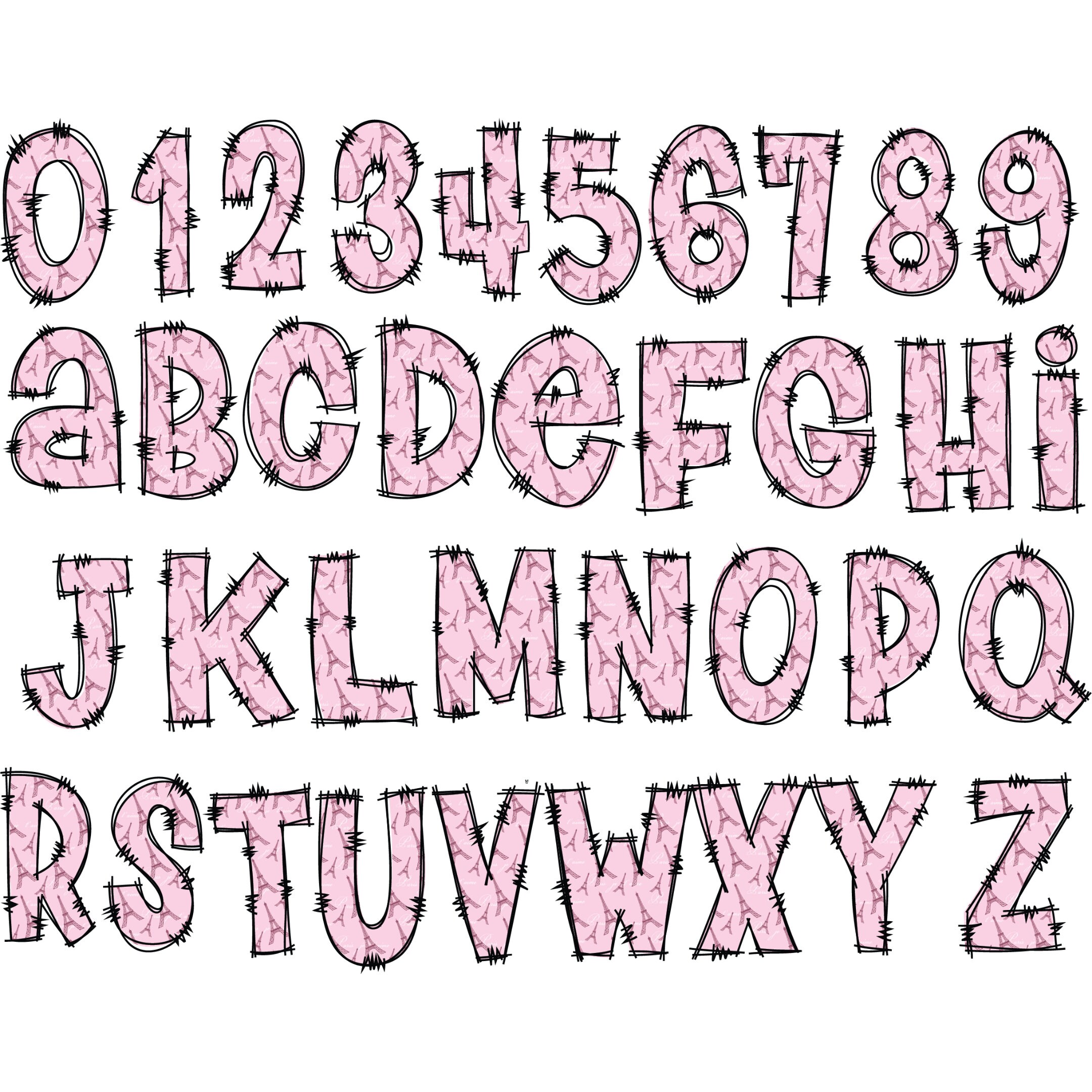 Paris Doodle Font, Eiffel Tower Clipart Alphabet (PNG Digital Download ...