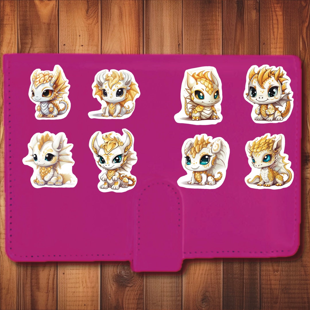 Kawaii White and Gold Dragon, Set of 24 Stickers, Sticker, Journal ...
