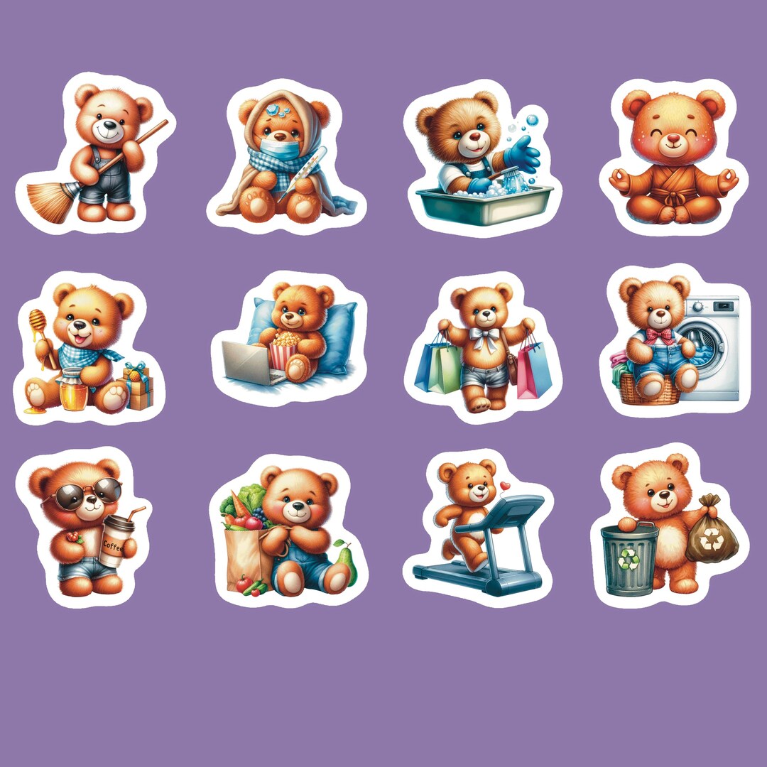 Cute Teddy Bears Stickers, Set of 24 Stickers, Laptop Stickers, Water ...