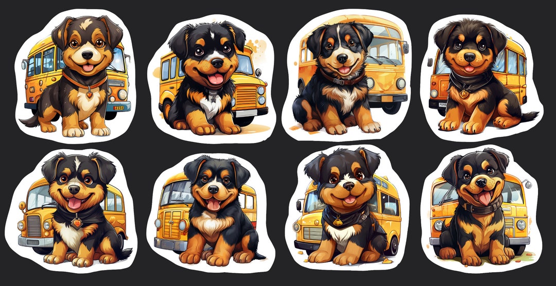 Rottweiler School Bus Dog Stickers, Set of 24 Stickers, Journal Sticker ...