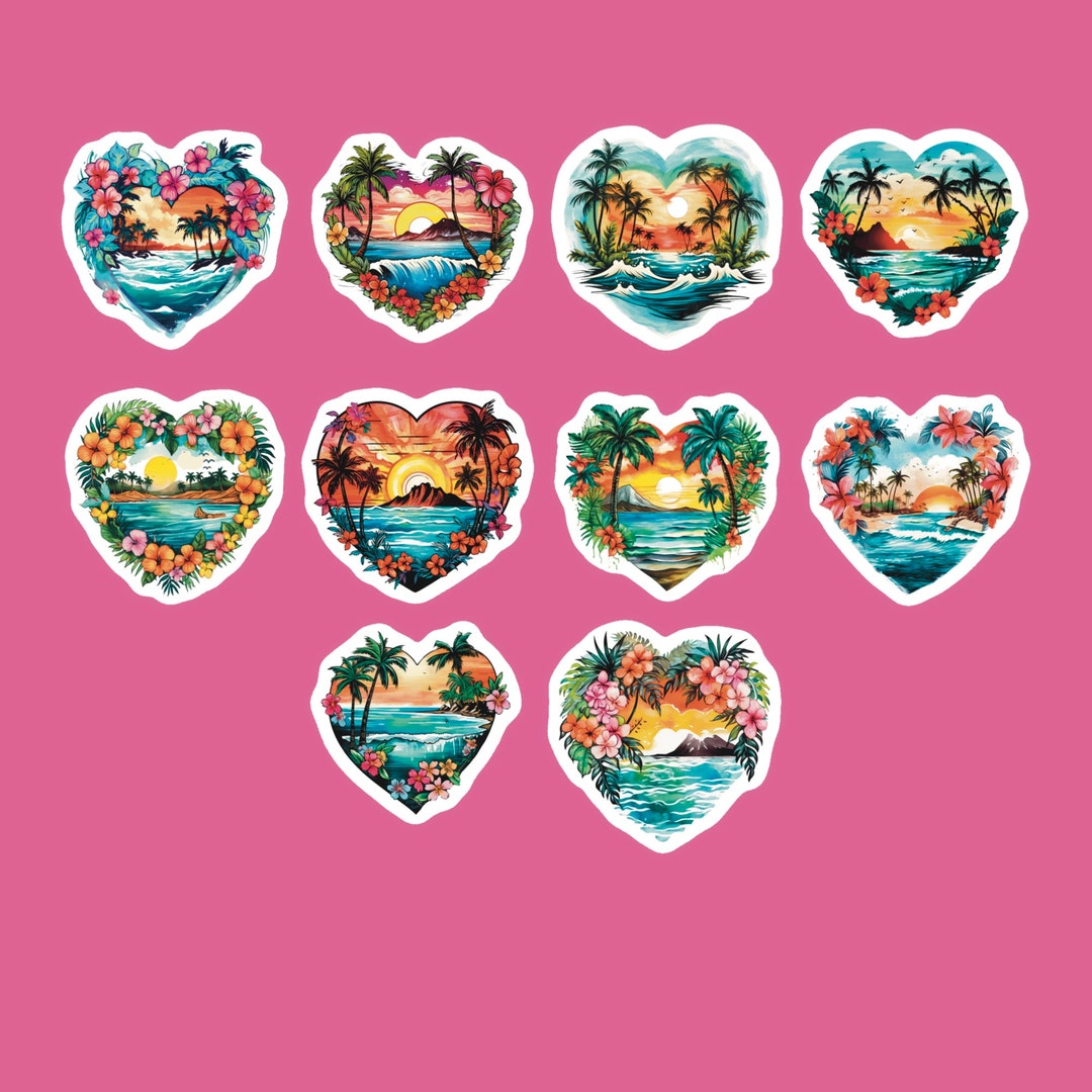 Romantic Beaches Stickers, Set of 20 Stickers, Vacation Stickers ...