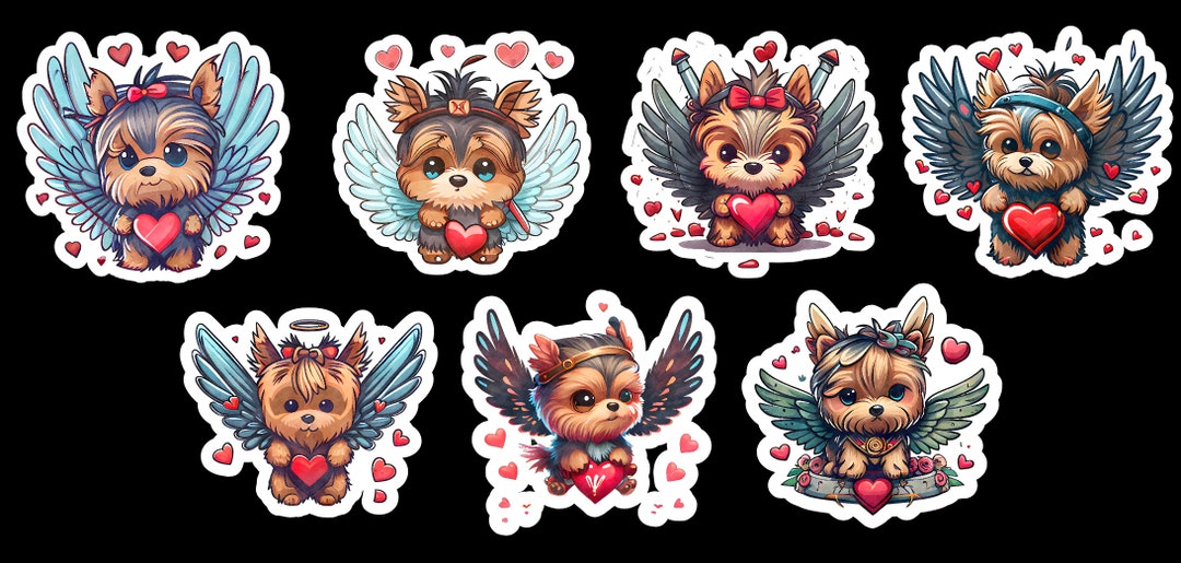Angel Yorkie Stickers, Set of 28 Stickers, Sticker, Journal Sticker ...
