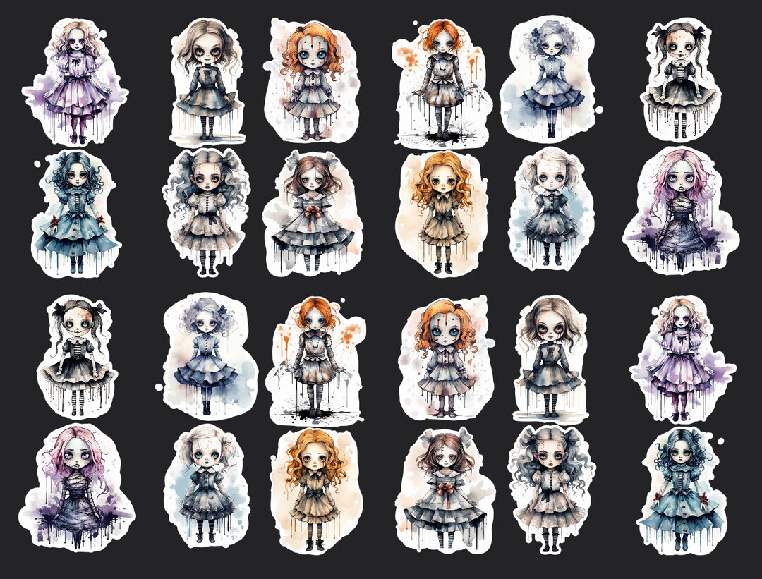Creepy Doll Stickers, Set 24 Stickers, Journal Sticker, Die Cut ...