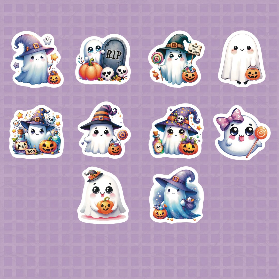 Spooky Cute Ghosts Set of 20 Stickers, Sticker, Journal Sticker, Die ...