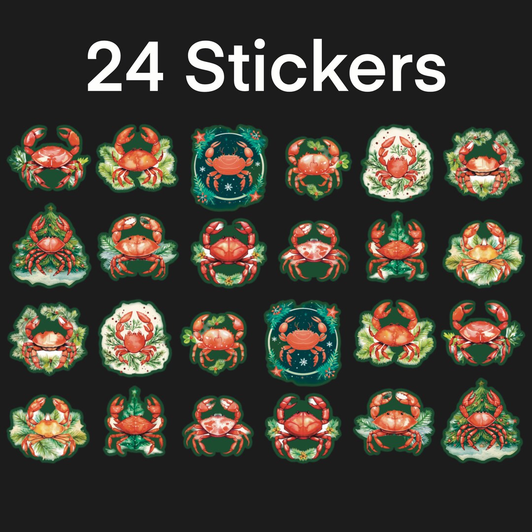 Crab Christmas Stickers, Set of 24 Stickers, Christmas Stickers ...