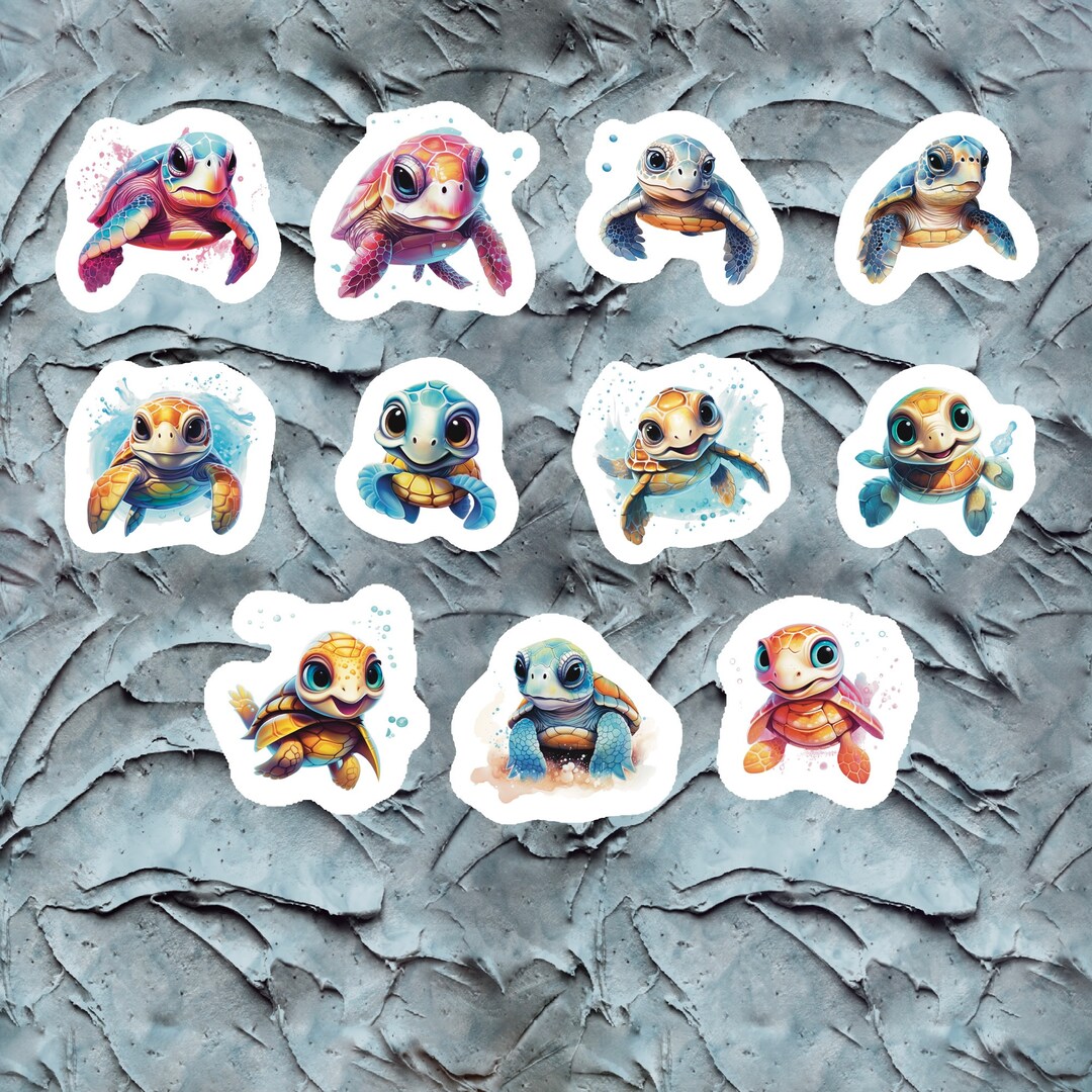 Sea Turtle Stickers, Set of 22 Stickers, Turtle Stickers, Colorful ...