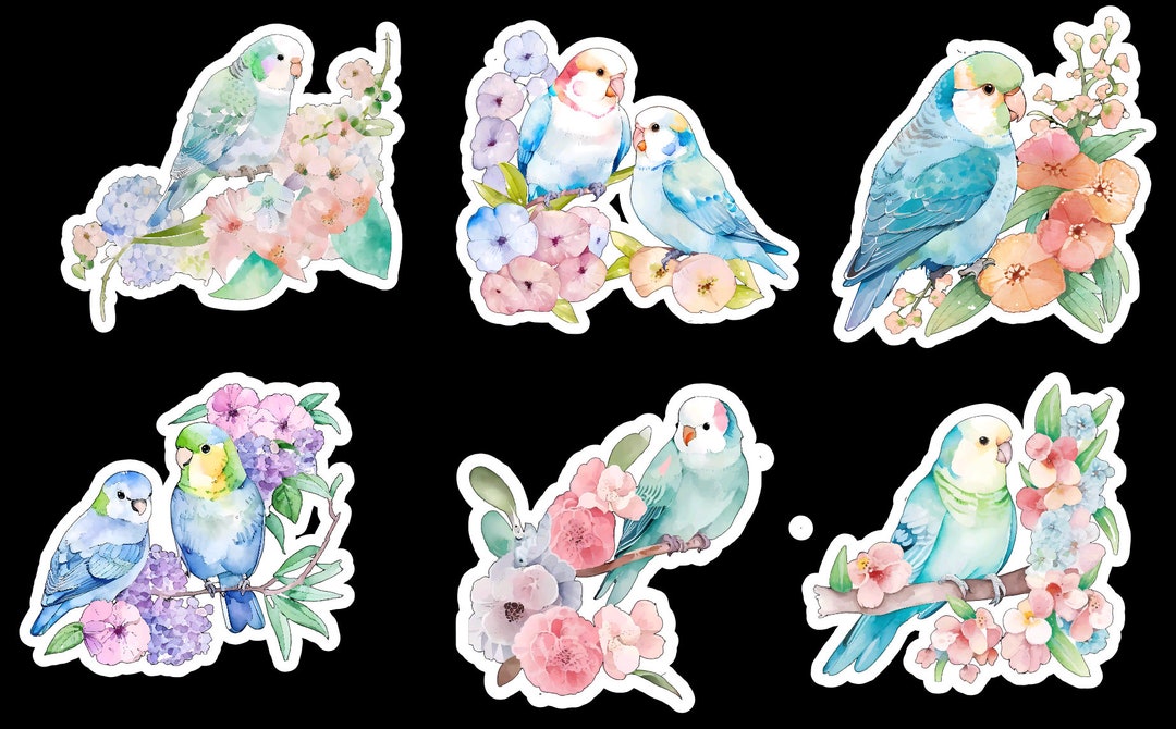Parakeet Stickers, Set of 24 Stickers, Sticker, Journal Sticker, Die ...