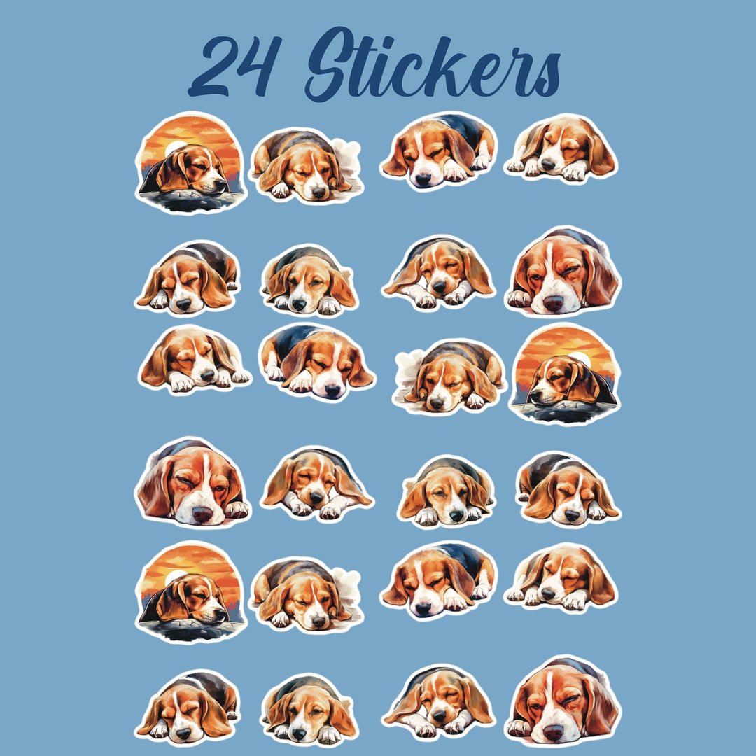Beagle Stickers, Set of 24 Stickers, Sleeping Sticker, Dog Sticker ...