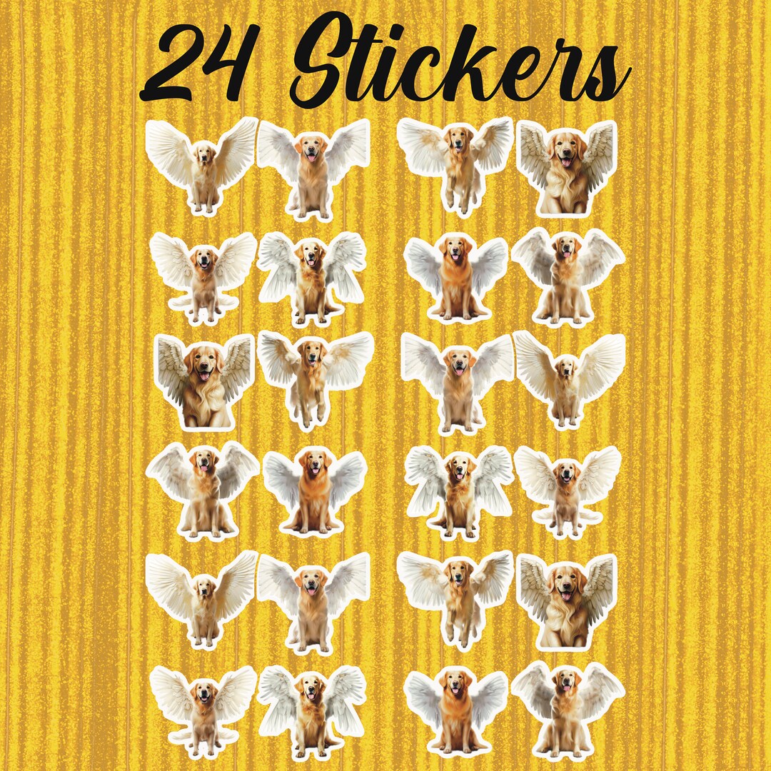 Golden Retriever Angel Stickers, Set of 24 Stickers, Heaven Stickers ...