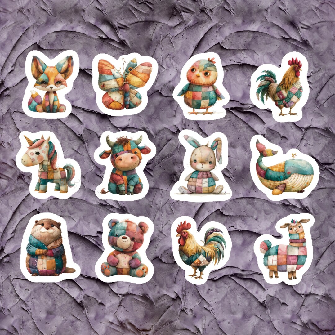 Patchwork Animal Stickers, Set of 24 Stickers, Patchwork Stickers ...