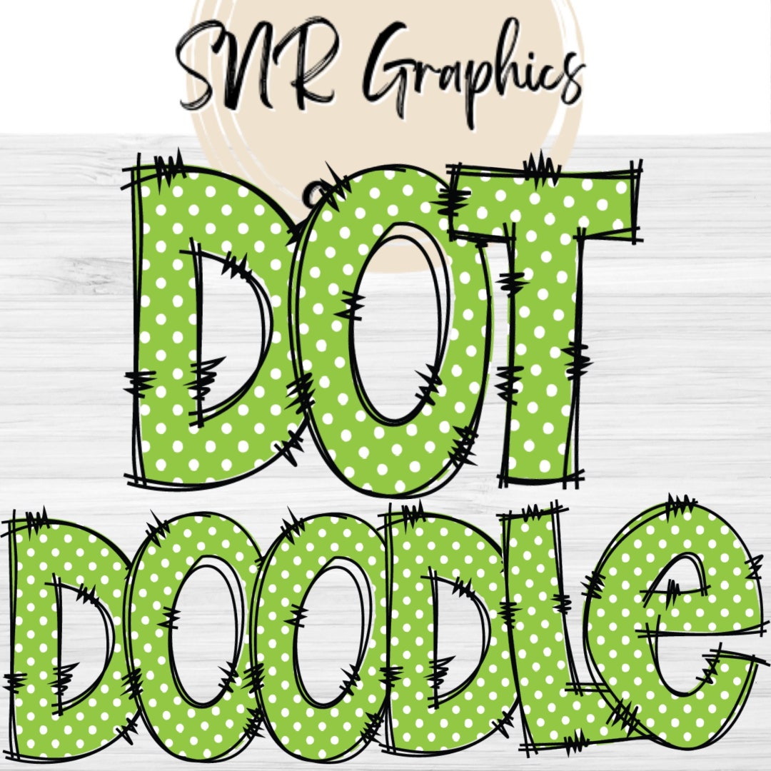 Lime Polka Dot Doodle Letters PNG With Doodle Outline, Swiss Dot ...