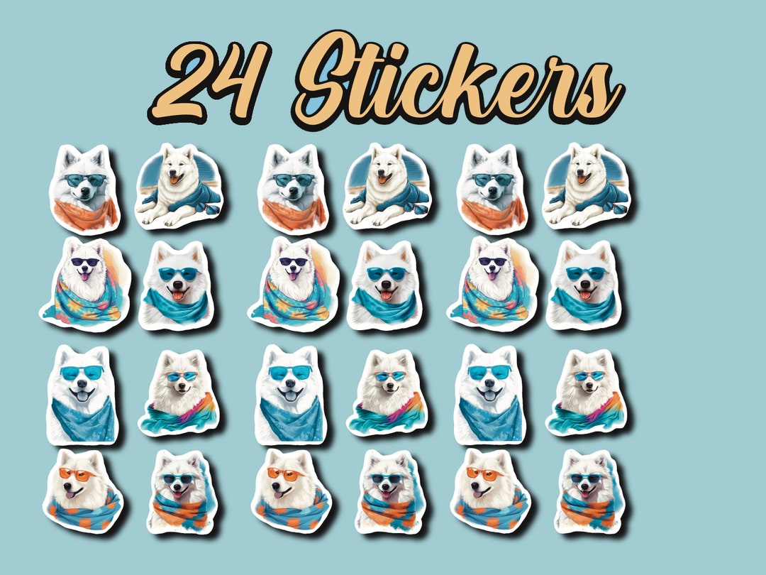 Samoyed at the Beach, Set of 24 Stickers, Sticker, Journal Sticker, Die ...