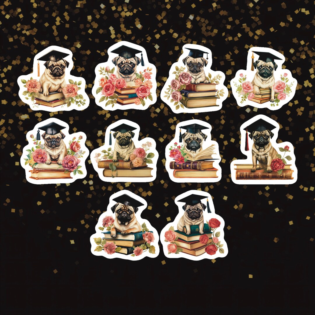 Pug Graduation Stickers, Set of 20 Stickers, 2024 Stickers, Graduation ...