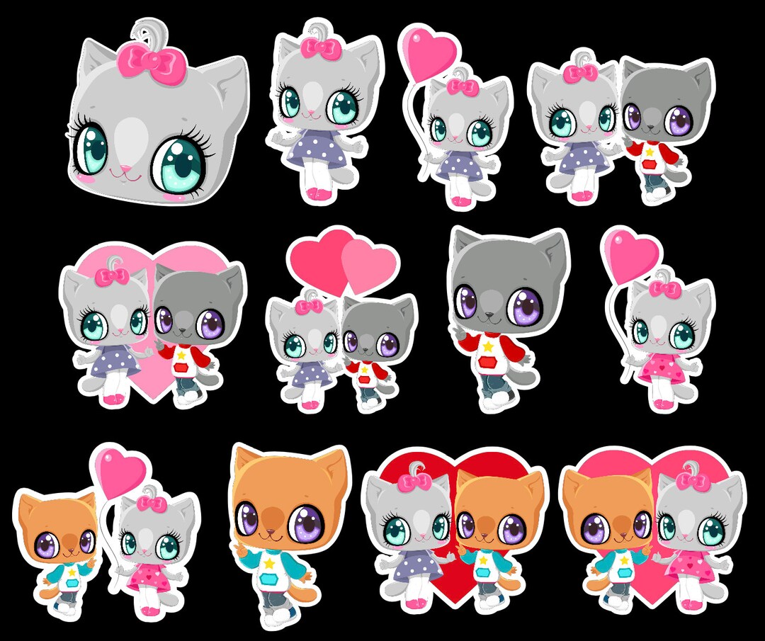 Cartoon Cat Set of 24 Stickers, Sticker, Journal Sticker, Die Cut ...