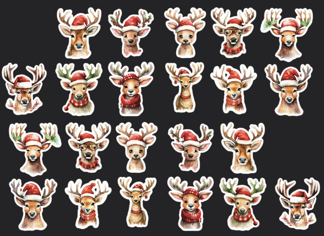 Reindeer Stickers, Set 22 Stickers, Christmas Sticker, Reindeer Santa ...