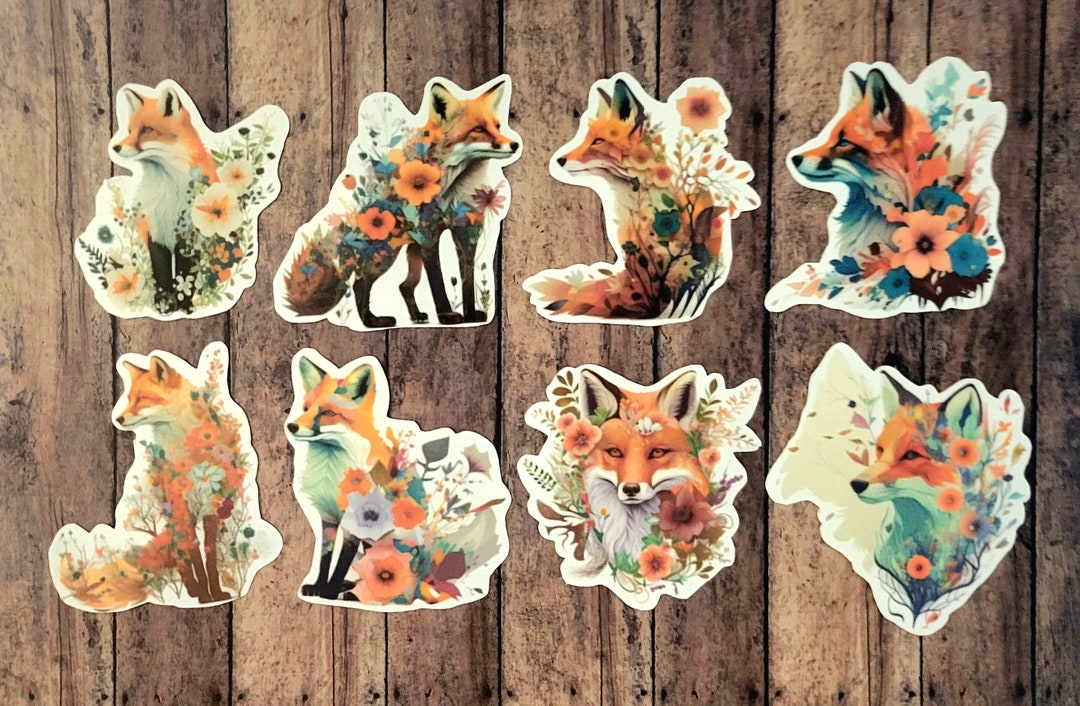 Fox, Set of 8 Magnets, Magnet, Watercolor Fox Magnets, Floral Fox ...
