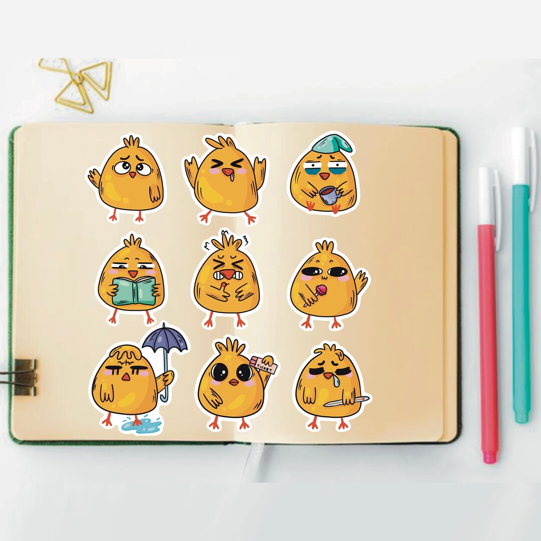 Funny Chicken Stickers, Set of 18 Stickers, Chicken Stickers, Fat ...