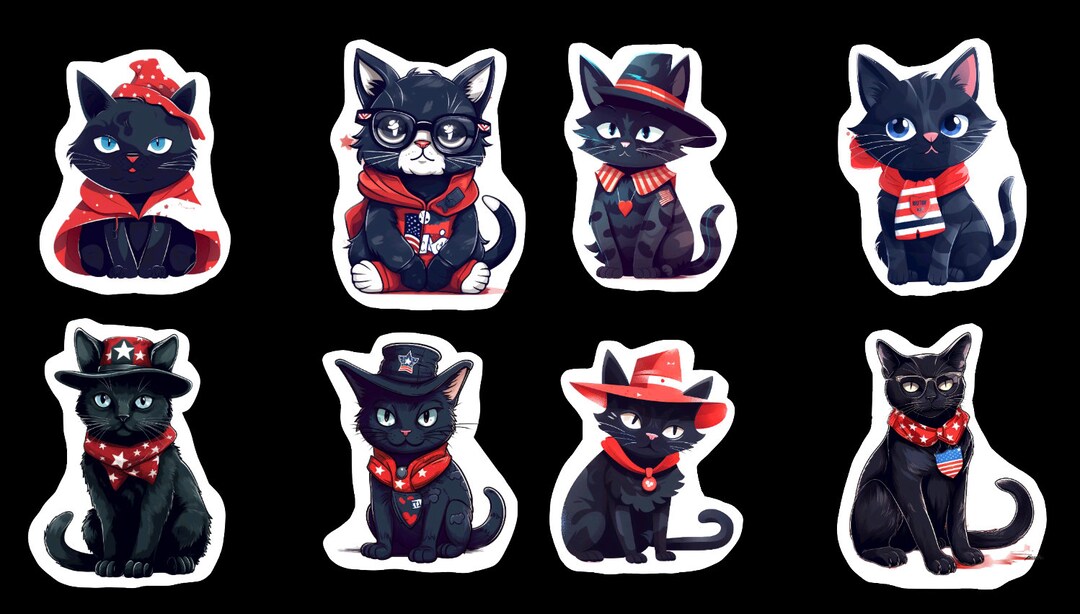 Patriotic Black Cat Stickers, Set 24 Stickers, Journal Sticker, Die Cut ...