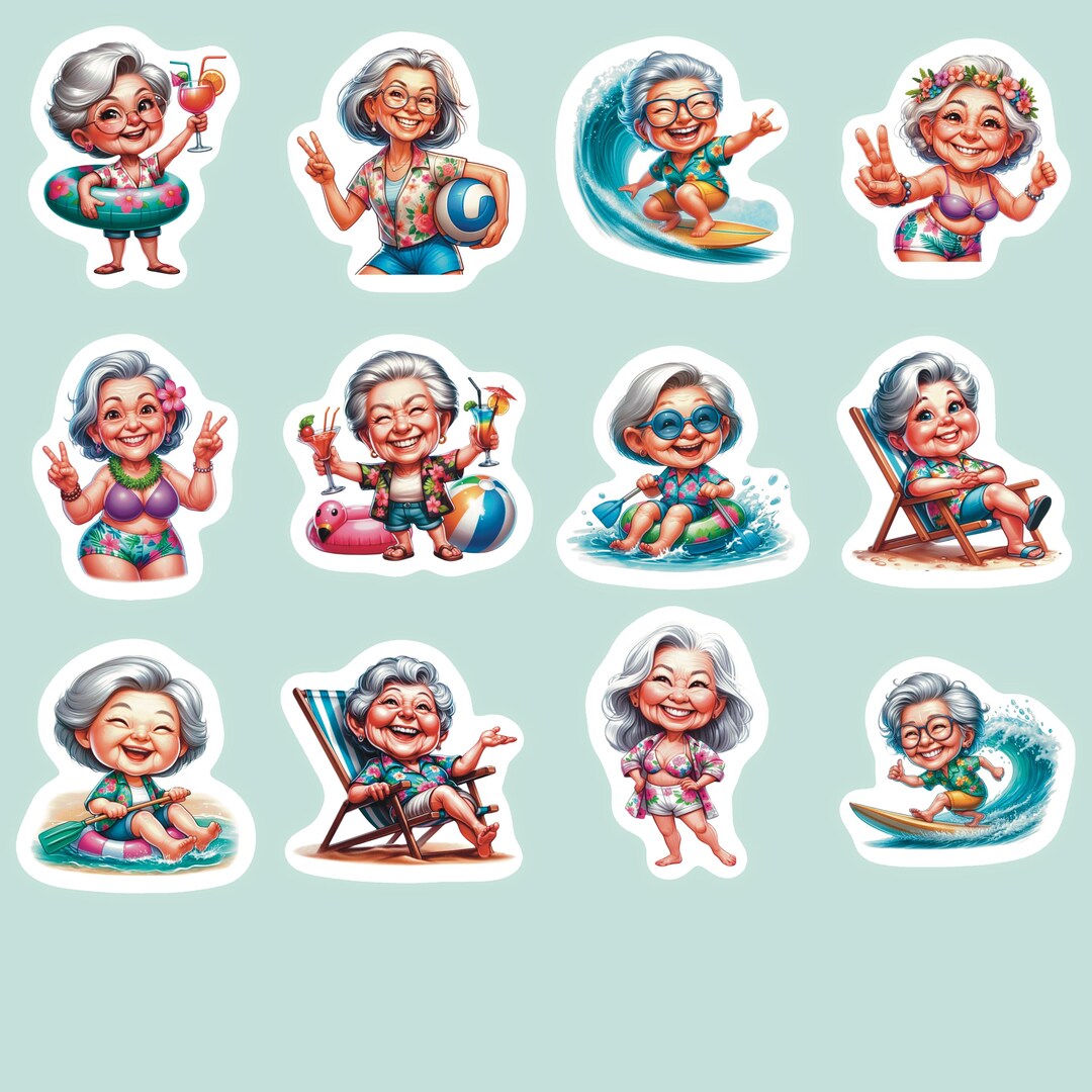 Grandma Swimming Stickers, Set of 24 Stickers, Geriatric Stickers ...