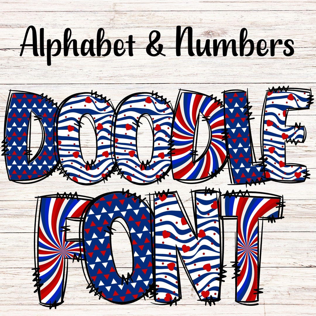 Red White and Blue Doodle Letters PNG With Doodle Outline, Clipart ...