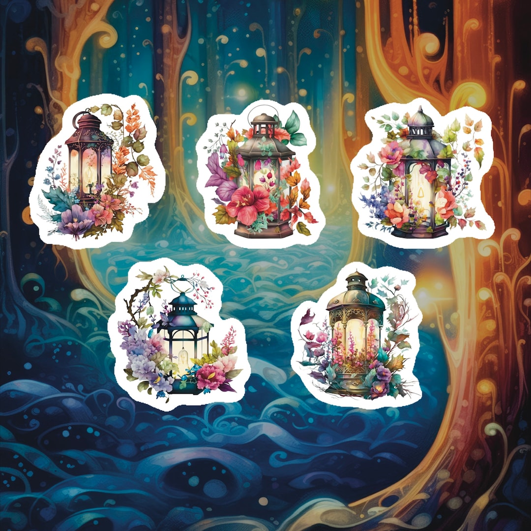 Magical Floral Lantern Stickers, Set of 20 Stickers, Magical Stickers ...