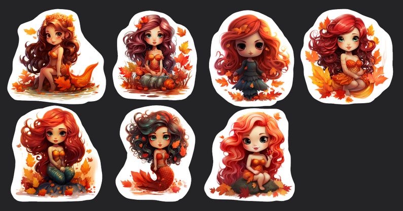 Fall Mermaid Stickers, Set 21 Stickers, Journal Sticker, Die Cut ...