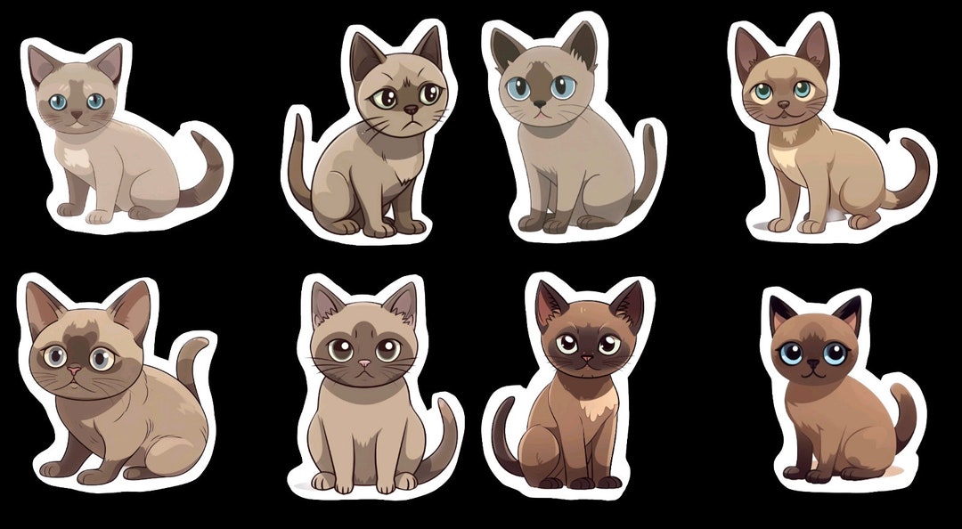 Kawaii Burmese Cat, Set of 24 Stickers, Sticker, Journal Sticker, Die ...