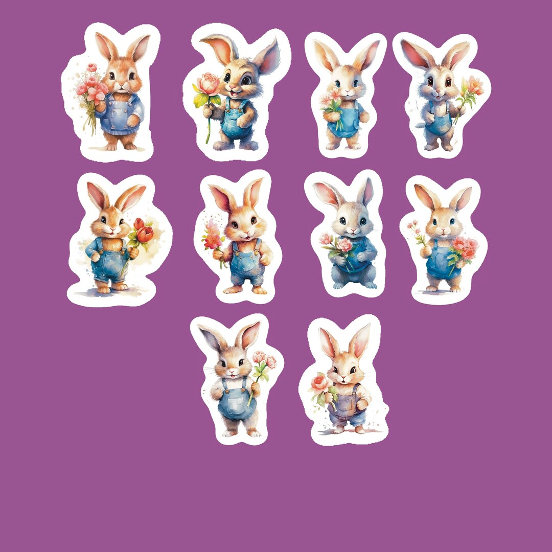 Boy Easter Bunny Stickers, Set of 20 Stickers, Easter Sticker, Easter ...