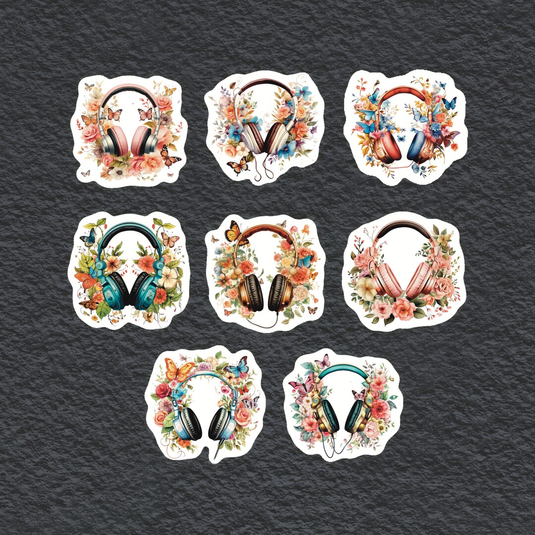 Floral Headphone Stickers, Set of 24 Stickers, Floral Stickers ...