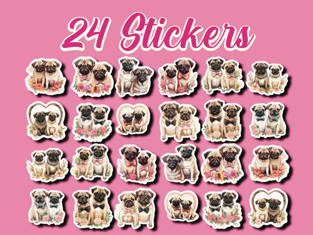 Pug Stickers, Set of 24 Stickers, Love Stickers, Couple Sticker, Dog ...