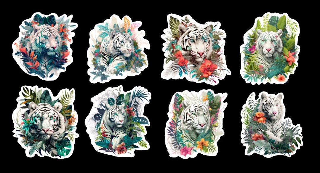 White Siberian Tiger in Jungle, Set of 24 Stickers, Sticker, Die Cut ...